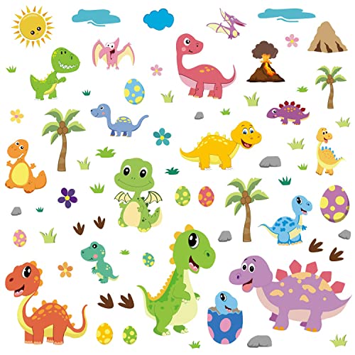 CCINEE 85 PCS Dinosaur Window Cling Decals for Kids,Assorted Cute Dinosaur Foot Print Eggs Window Sticker Decorations for Kids Toddlers