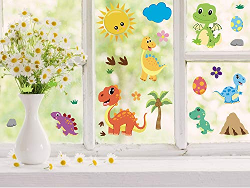 CCINEE 85 PCS Dinosaur Window Cling Decals for Kids,Assorted Cute Dinosaur Foot Print Eggs Window Sticker Decorations for Kids Toddlers