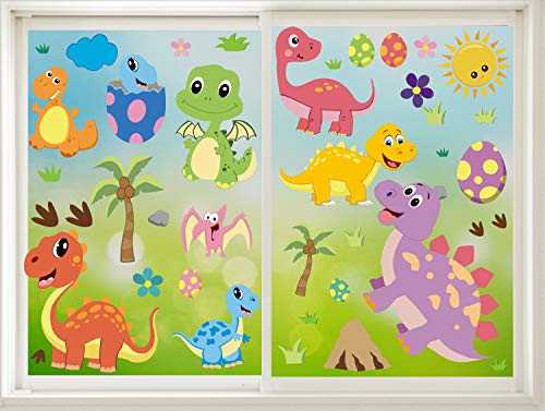 CCINEE 85 PCS Dinosaur Window Cling Decals for Kids,Assorted Cute Dinosaur Foot Print Eggs Window Sticker Decorations for Kids Toddlers