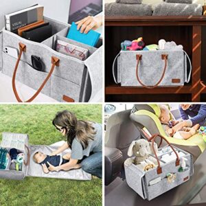 PAPERKIDDO Baby Diaper Caddy Organizer with Changing Table, 2 in 1 Portable Felt Nursery Storage Bin and Car Organizer for Diapers, Baby Wipes and Toys