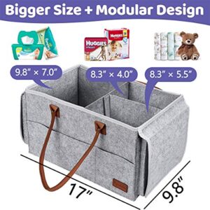 PAPERKIDDO Baby Diaper Caddy Organizer with Changing Table, 2 in 1 Portable Felt Nursery Storage Bin and Car Organizer for Diapers, Baby Wipes and Toys