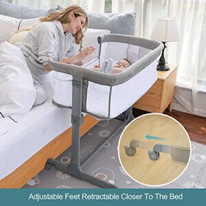 TCBunny 2-in-1 Baby Bassinet & Bedside Sleeper, Adjustable Portable Crib Bed for Infant/Newborn Baby, Grey (Mosquito Net Not Included)