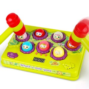 baodlon interactive pound a mole game, toddler toys, light-up musical pounding toy, early developmental toy, fun gift for age 3, 4, 5 years old kids, boys, girls, 2 soft hammers included