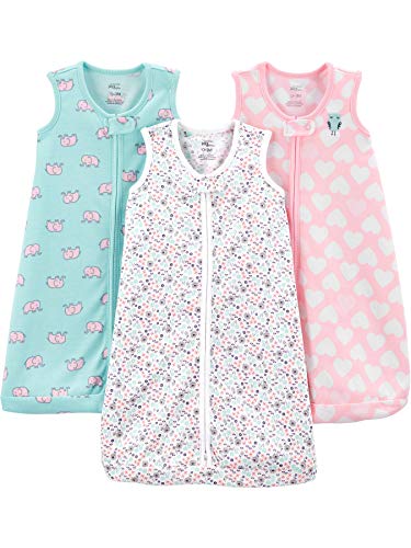 Simple Joys by Carter's Baby Girls' Cotton Sleeveless Sleepbag Wearable Blanket, Pack of 3, Hearts/Floral, 6-9 Months