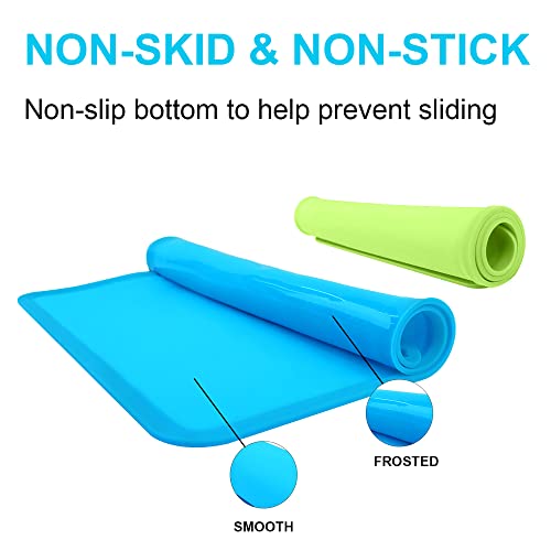 Silicone Kids Placemats, Non-Slip Silicon Placemats for Kids Baby Toddlers Childrens, Kids Portable Placemat for Dining Table, 2Pack, Blue/Green