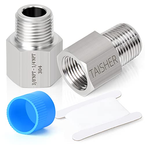 TAISHER 2PCS Forging of 304 Stainless Steel Fitting, Reducer Adapter, 1/4-Inch Male Pipe x 3/8-Inch Female Pipe