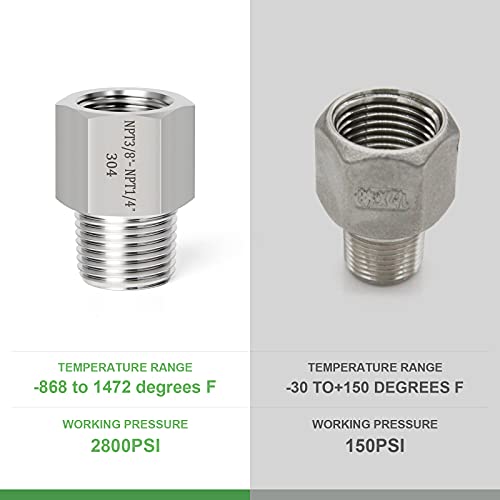 TAISHER 2PCS Forging of 304 Stainless Steel Fitting, Reducer Adapter, 1/4-Inch Male Pipe x 3/8-Inch Female Pipe