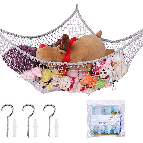 LXUNYI Stuffed Animal Hammock, Toy Hammock, Extra Large Mesh Toy Net Giant Baby Kids Children Stuff animals Hammocks Wall Corner Hanging Storage Net Organizer (Light gray, 70 inch)