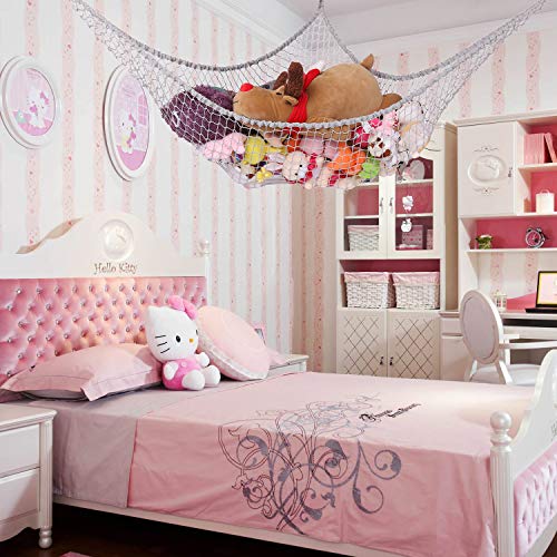 LXUNYI Stuffed Animal Hammock, Toy Hammock, Extra Large Mesh Toy Net Giant Baby Kids Children Stuff animals Hammocks Wall Corner Hanging Storage Net Organizer (Light gray, 70 inch)