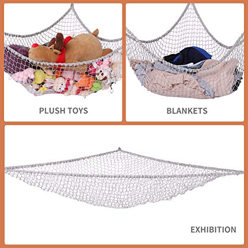 LXUNYI Stuffed Animal Hammock, Toy Hammock, Extra Large Mesh Toy Net Giant Baby Kids Children Stuff animals Hammocks Wall Corner Hanging Storage Net Organizer (Light gray, 70 inch)