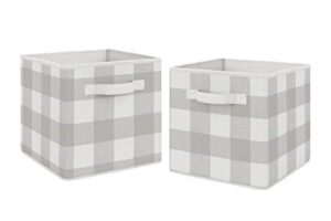 sweet jojo designs grey woodland plaid foldable fabric storage cube bins boxes organizer toys kids baby childrens - set of 2 - gray white rustic buffalo check flannel country lumberjack