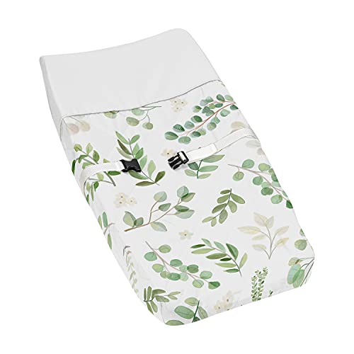 Sweet Jojo Designs Floral Leaf Girl Baby Nursery Changing Pad Cover - Green and White Boho Watercolor Botanical Woodland Tropical Garden