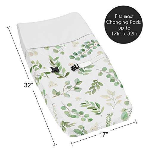 Sweet Jojo Designs Floral Leaf Girl Baby Nursery Changing Pad Cover - Green and White Boho Watercolor Botanical Woodland Tropical Garden