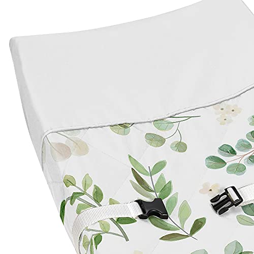 Sweet Jojo Designs Floral Leaf Girl Baby Nursery Changing Pad Cover - Green and White Boho Watercolor Botanical Woodland Tropical Garden