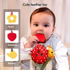 TUMAMA Baby Toys for 3 6 9 12 Months,Hanging Fruit Rattles Avocado,Banana,Orange and Strawberry,Stroller Mobile Toys,Plush Soft Rattles for Boys,Girls Christmas Gifts,4 Pack