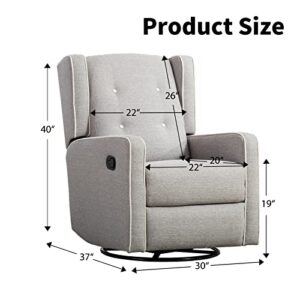 Swivel Rocker Recliner Chair, Nursery Glider Chair, Nursery Rocking Chairs, Manual Reclining Chair, Grey