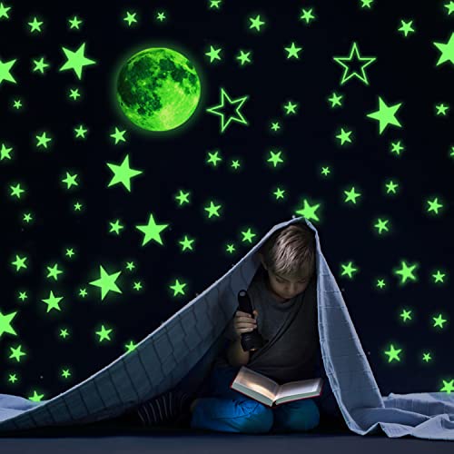 Glow Stars and Full Moon Wall Stickers for Starry Sky,Glowing Star Beautiful Wall Decals for Any Room,Beautiful Wall Decals for Kids Gift,Glow in The Dark Stars Light Your Ceiling