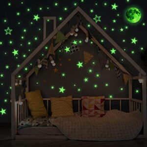 Glow Stars and Full Moon Wall Stickers for Starry Sky,Glowing Star Beautiful Wall Decals for Any Room,Beautiful Wall Decals for Kids Gift,Glow in The Dark Stars Light Your Ceiling