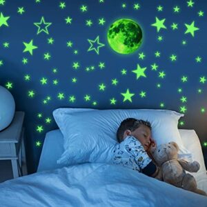 Glow Stars and Full Moon Wall Stickers for Starry Sky,Glowing Star Beautiful Wall Decals for Any Room,Beautiful Wall Decals for Kids Gift,Glow in The Dark Stars Light Your Ceiling