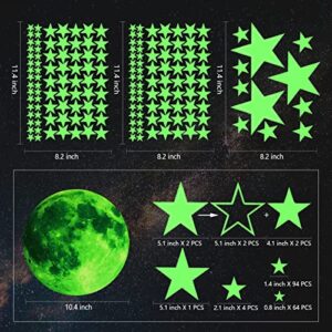 Glow Stars and Full Moon Wall Stickers for Starry Sky,Glowing Star Beautiful Wall Decals for Any Room,Beautiful Wall Decals for Kids Gift,Glow in The Dark Stars Light Your Ceiling