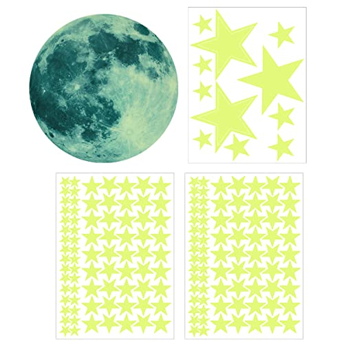 Glow Stars and Full Moon Wall Stickers for Starry Sky,Glowing Star Beautiful Wall Decals for Any Room,Beautiful Wall Decals for Kids Gift,Glow in The Dark Stars Light Your Ceiling