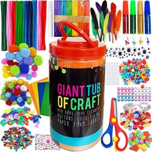 moiso kids crafts and art supplies jar kit - 560+ piece set - make bracelets and necklaces - plus glitter glue, construction paper, colored popsicle sticks, google eyes, pipe cleaners…