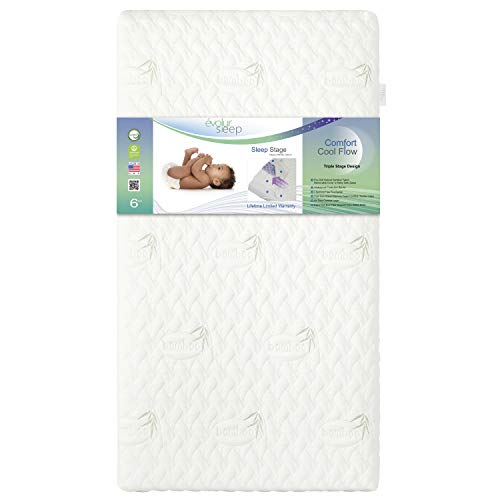 Evolur Comfort Cool Flow Foam Crib & Toddler Mattress I Waterproof I Greenguard Gold Certified