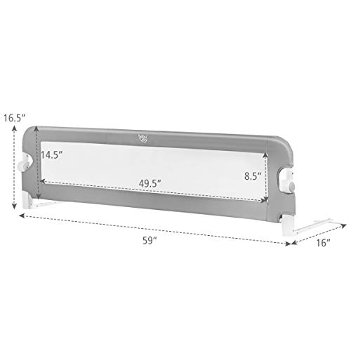 BABY JOY Bed Rails for Toddlers, Extra Long, Swing Down Safety Bed Guard for Convertible Crib, Folding Baby Bedrail for Kids Twin, Double, Full Size Queen & King Mattress (59-Inch, Gray)