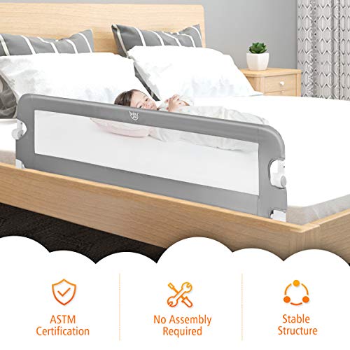 BABY JOY Bed Rails for Toddlers, Extra Long, Swing Down Safety Bed Guard for Convertible Crib, Folding Baby Bedrail for Kids Twin, Double, Full Size Queen & King Mattress (59-Inch, Gray)