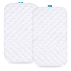 bassinet mattress pad cover compatible with mika micky bedside sleeper, 2 pack, waterproof quilted ultra soft bamboo sleep surface, breathable and easy care