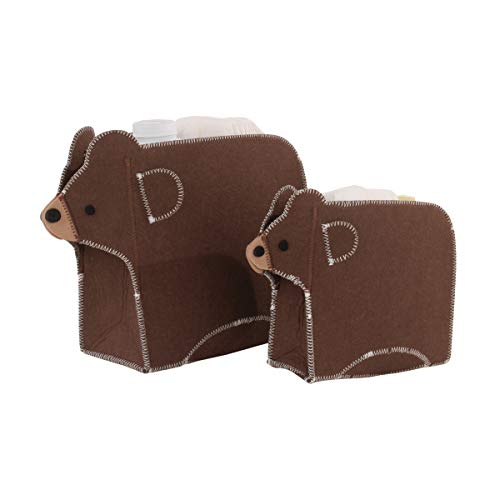 NoJo Brown Felt Bear Shaped 2Piece Nursery Storage Caddy Set, Brown, Black, White