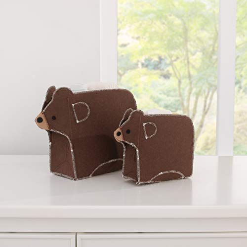 NoJo Brown Felt Bear Shaped 2Piece Nursery Storage Caddy Set, Brown, Black, White