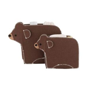 NoJo Brown Felt Bear Shaped 2Piece Nursery Storage Caddy Set, Brown, Black, White