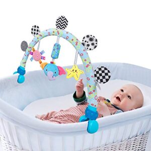 caterbee travel arch bassinet toys for infant & toddlers, baby stroller toy crib accessory & pram activity bar toy for indoor and outdoor (elephant)