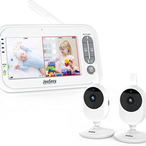 JouSecu Baby Monitor with 2 Cameras, Video Baby Monitor, 4.3" LCD Split Screen,2-Way Audio, Crying Detection, Night Vision, Temperature Detection