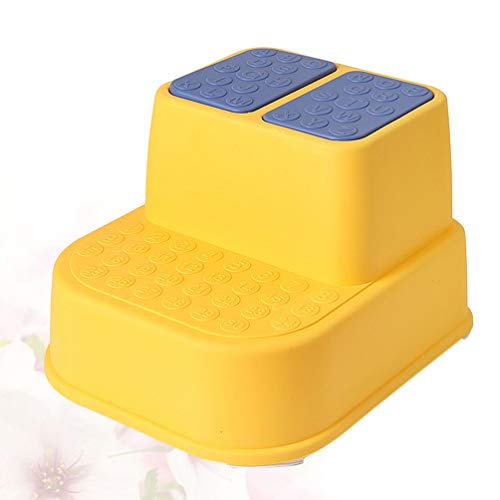 NUOBESTY Kids' Step Stools Toddlers Step Stool Anti-Slip Baby Kids Toilet Training Bathroom Up Step Stools with Double Steps for Brushing Teeth Washing Hands (Yellow) Toddler Stool