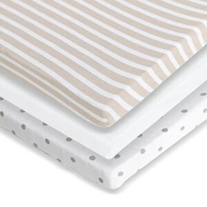 ORGANICKID Bassinet Sheets Fitted GOTS Certified Organic Cotton Non-Distracting Design Pack of 3