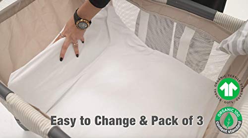 ORGANICKID Bassinet Sheets Fitted GOTS Certified Organic Cotton Non-Distracting Design Pack of 3