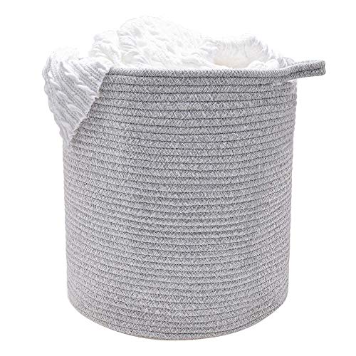 Labcosi Cotton Rope Laundry Basket with Handle-15”x15”x14”, Nursery Hamper and Storage Bin for Blanket, Pillows and Stuffed Animals