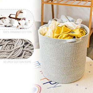 Labcosi Cotton Rope Laundry Basket with Handle-15”x15”x14”, Nursery Hamper and Storage Bin for Blanket, Pillows and Stuffed Animals