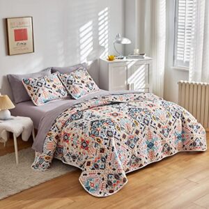 FlySheep 3-Piece Lightweight Bohemian Geometric Full Queen Quilt Set, Colorful Chic Aztec Pattern Summer Bedspread/Coverlet, Brushed Microfiber for All Season - 92" x 90"