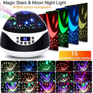 RTOSY Stars Night Light Projector with Timer & Music, Remote Control Projection Lamp for Kids, Rotating Kids Night Lights for Bedroom, Sleep Helper and Gift Choice for Babies Girls Boys (Black)