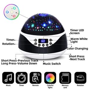 RTOSY Stars Night Light Projector with Timer & Music, Remote Control Projection Lamp for Kids, Rotating Kids Night Lights for Bedroom, Sleep Helper and Gift Choice for Babies Girls Boys (Black)