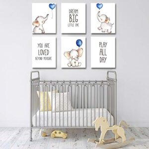 iMagitek Set of 6 Unframed Baby Boy Nursery Wall Art Prints, Blue Elephant Nursery Wall Decor, Elephants with Blue Balloons Wall Art Decorations for Baby Boy Nursery, Boy's Room (8" x 10")