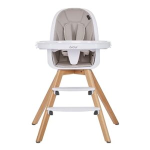 evolur zoodle 2 in 1 baby high chair in light grey, easy to clean, adjustable and removable tray, compact and portable convertible high chair for babies and toddlers