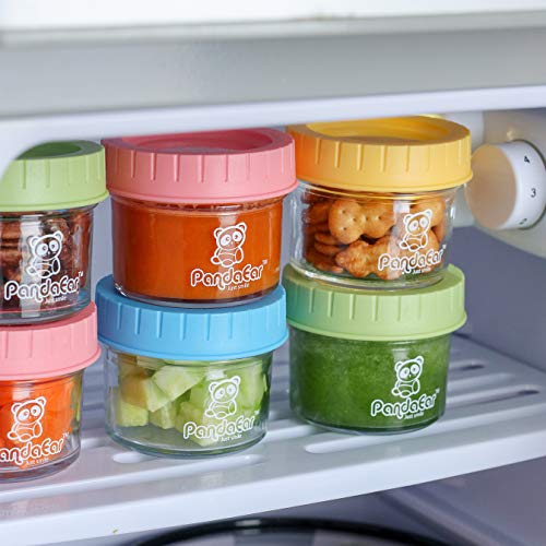 PandaEar (12 Pack) Glass Baby Food Storage Jars | 4 oz Reusable Small Containers Freezer Storage with Airtight Lids Leak Proof | Microwave & Dishwasher Safe | Infants Kids Babies