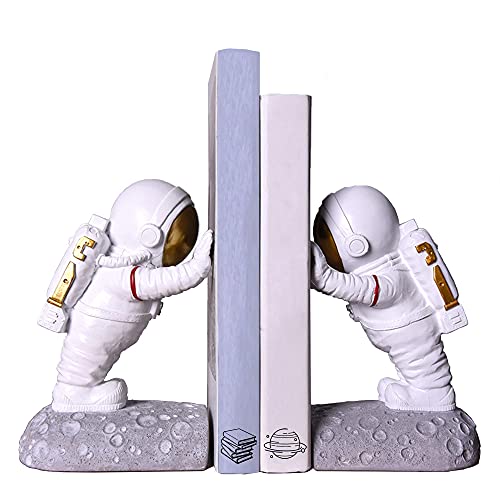 Joyvano Astronaut Bookends - Book Ends to Hold Books - Space Decor Bookends for Kids Rooms - Bookends for Heavy Books - Unique Book Holders with Anti-Slip Base (Gold)