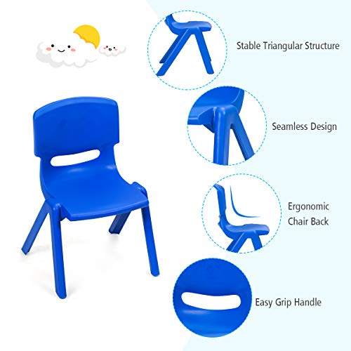 Costzon Kids Table and Chair Set, 6 Pcs Stackable Chairs, 47 x 23.5 Inch Rectangular Plastic Activity Table Set for Children Reading Drawing Playing Snack Time, Toddler School Furniture (Blue)