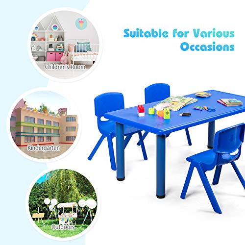 Costzon Kids Table and Chair Set, 6 Pcs Stackable Chairs, 47 x 23.5 Inch Rectangular Plastic Activity Table Set for Children Reading Drawing Playing Snack Time, Toddler School Furniture (Blue)