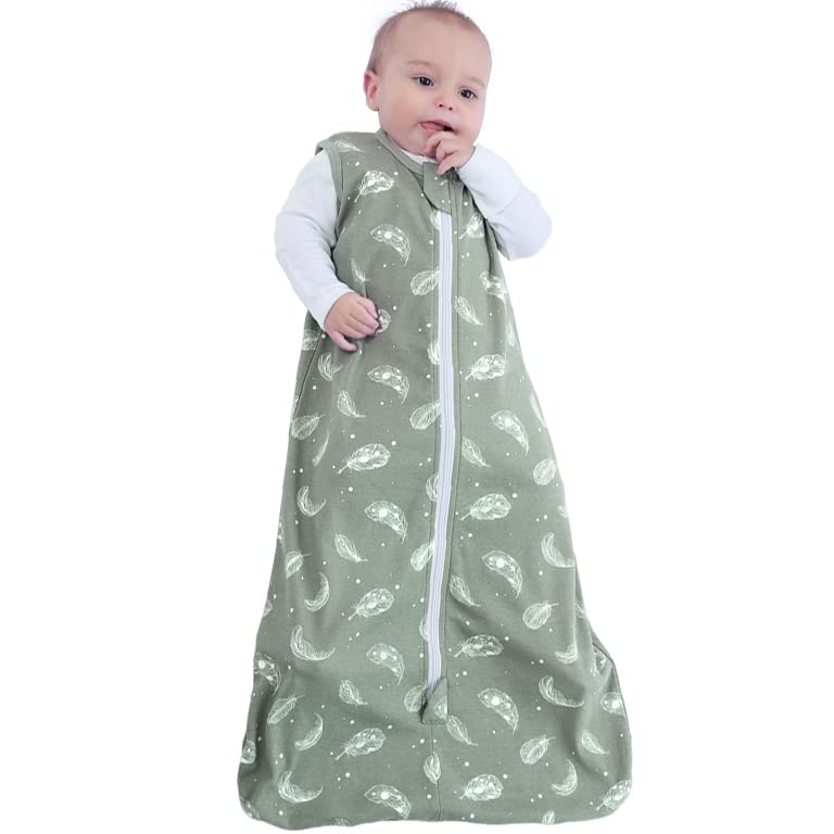 Owlivia Baby Sleep Sack Sleeping Bag with 2-Way Zipper,100% Organic Cotton Wearable Blanket,Unisex Sleep Sack(Feather Green, 18-24 Months)